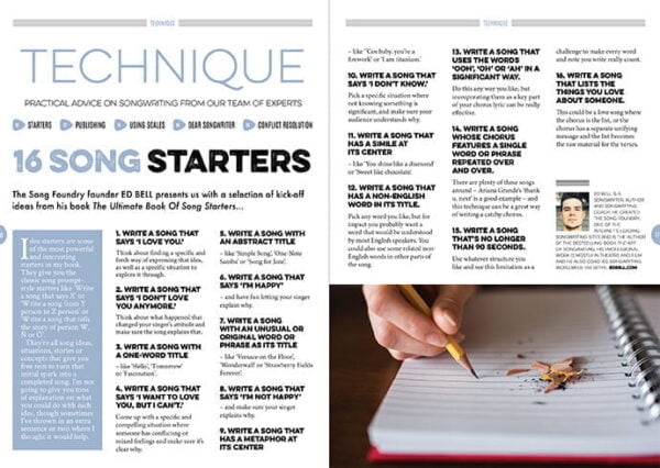 16 song starters - Songwriting Magazine